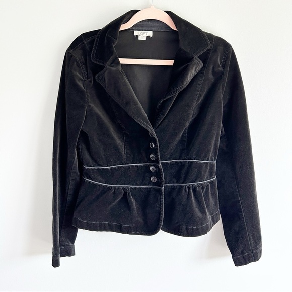 LOFT | Jackets & Coats | Loft Black Velvet Military Style Blazer 8 ...